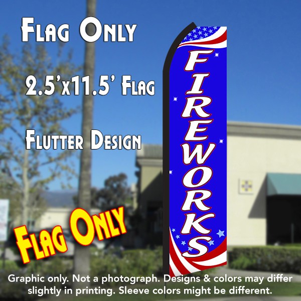 FIREWORKS (Patriotic) Flutter Polyknit Feather Flag (11.5 x 2.5 feet ...
