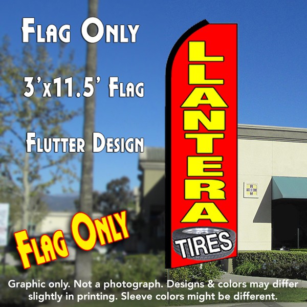 LLANTERA Tires (Red) Flutter Feather Banner Flag (11.5 x 3 Feet) Overnight Grafix