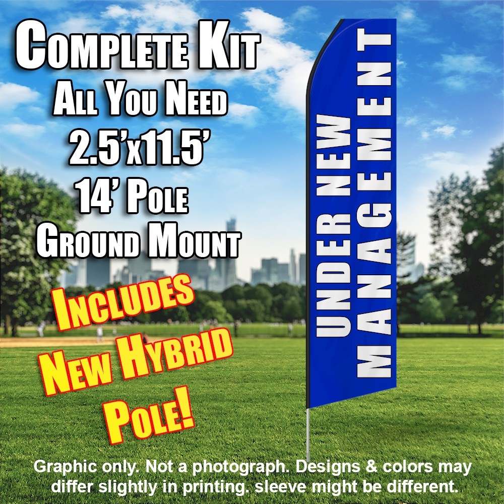 Under New Management (Blue/White) Flutter Feather Flag Kit (Flag, Pole ...