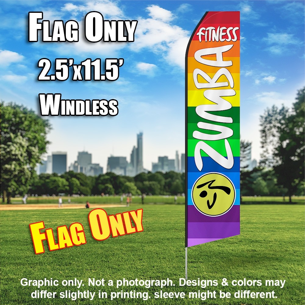 ZUMBA FITNESS Rainbow Colored and White Flutter Feather Flag Only ...